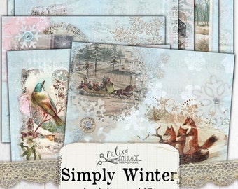 Winter Junk Journal Kit Printable Ephemera Vintage Blue Snowy - Etsy