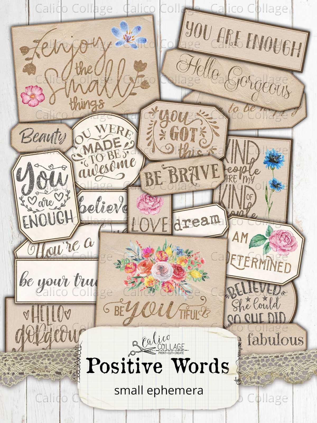 Printable Positive Sentiments Small Labels Ephemera Words - Etsy