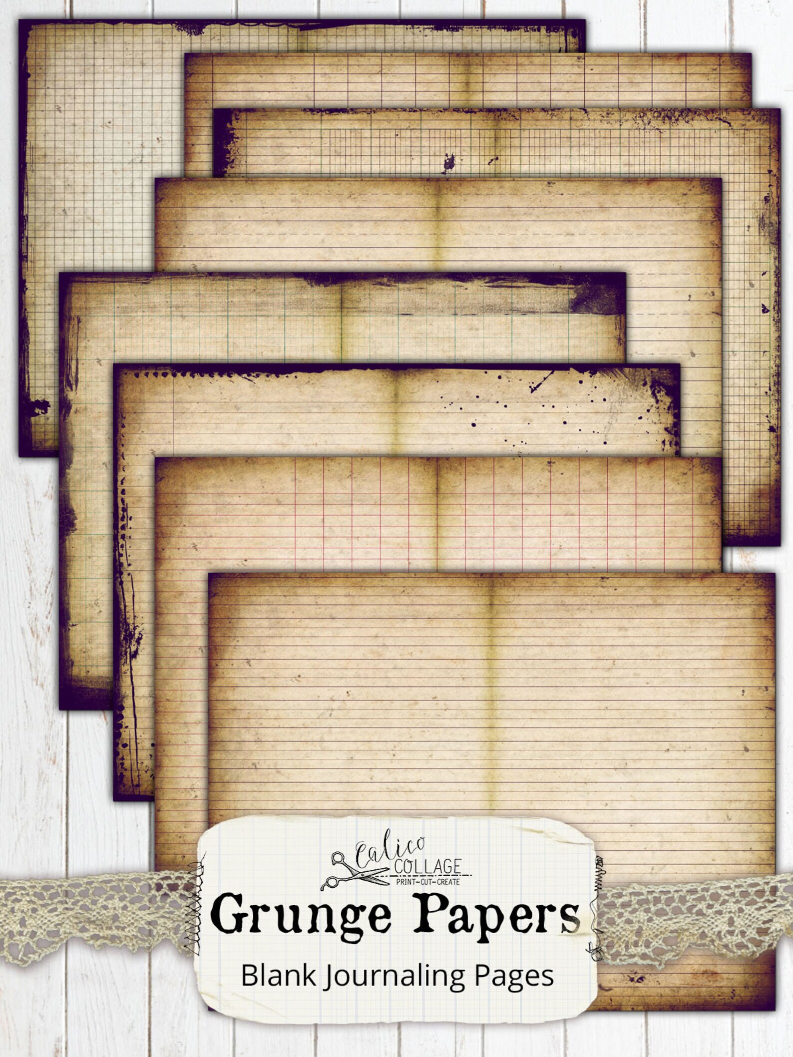 Printable Blank Journaling Pages, Junk Journal Supplies, Digital Grunge ...