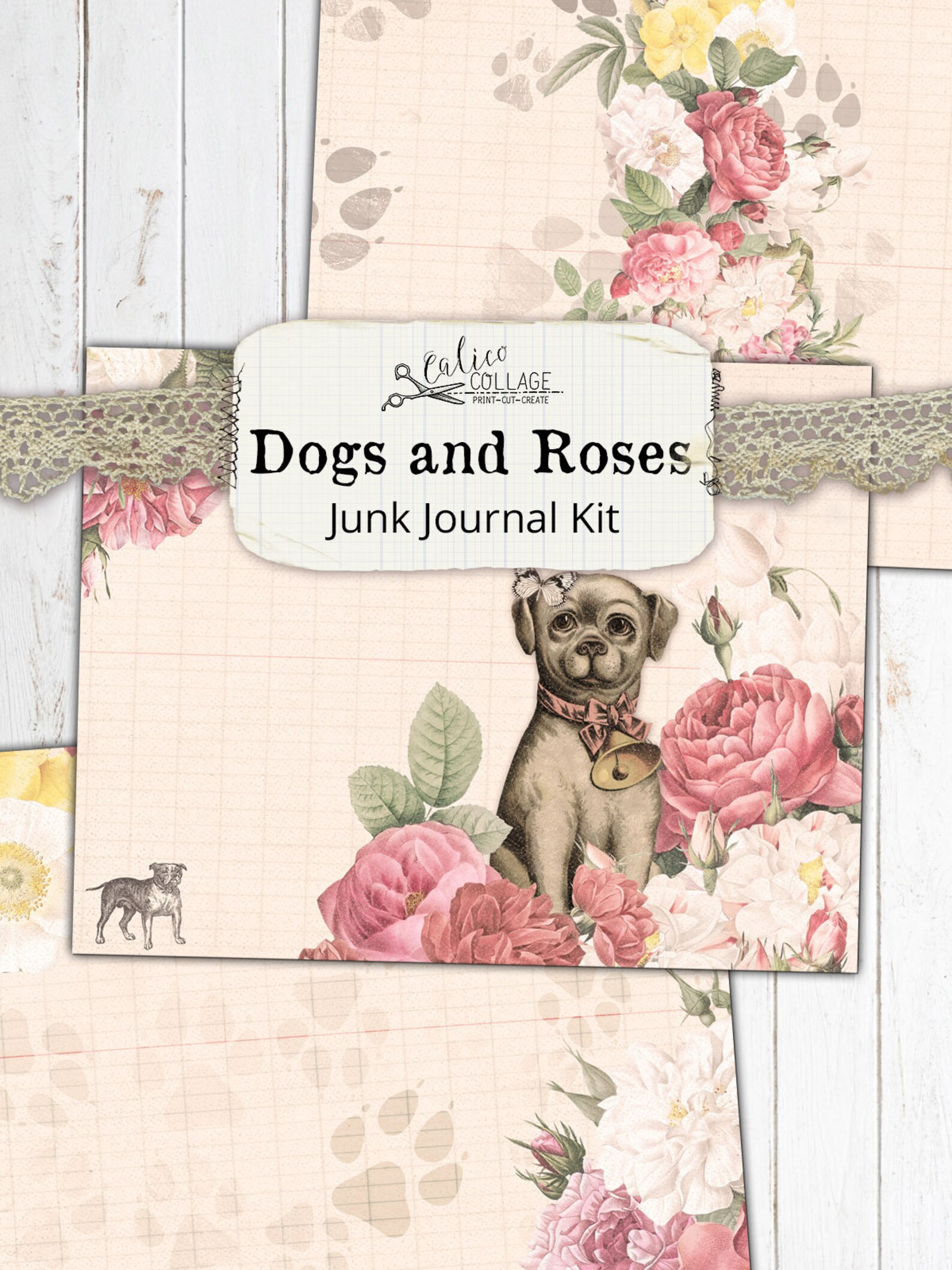 Dog Junk Journal Kit Dogs and Roses Junk Journal Ephemera | Etsy
