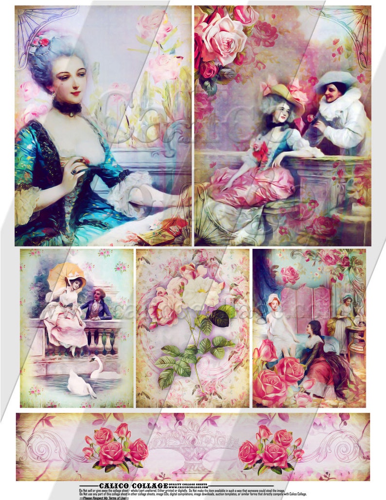 Chic Baroque Collage Sheet Country Chic Printable Paper | Etsy