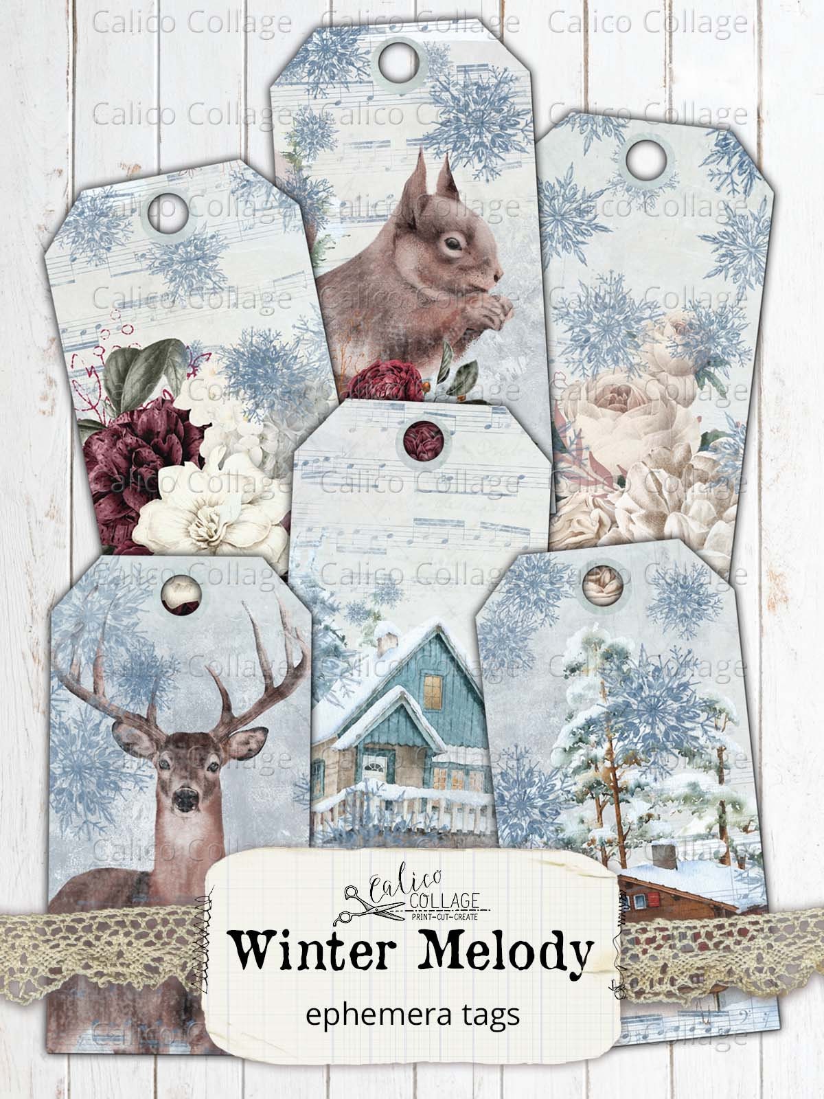 Printable Winter Ephemera Tags Winter Melody Ephemera Pack - Etsy