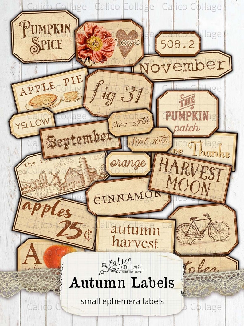 Fussy Cut Autumn Ephemera Labels Printable Vintage Ephemera - Etsy