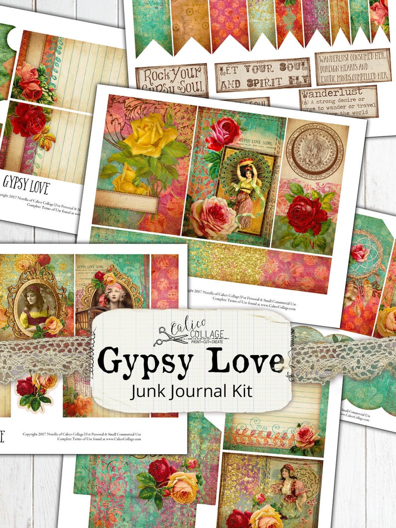 Junk Journal Kit Gypsy Love, Printable Boho Journal Ephemera Pack - Etsy