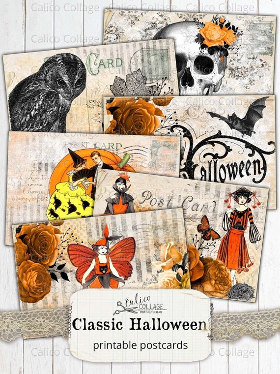 Printable Halloween Postcards Vintage Junk Journal Ephemera | Etsy