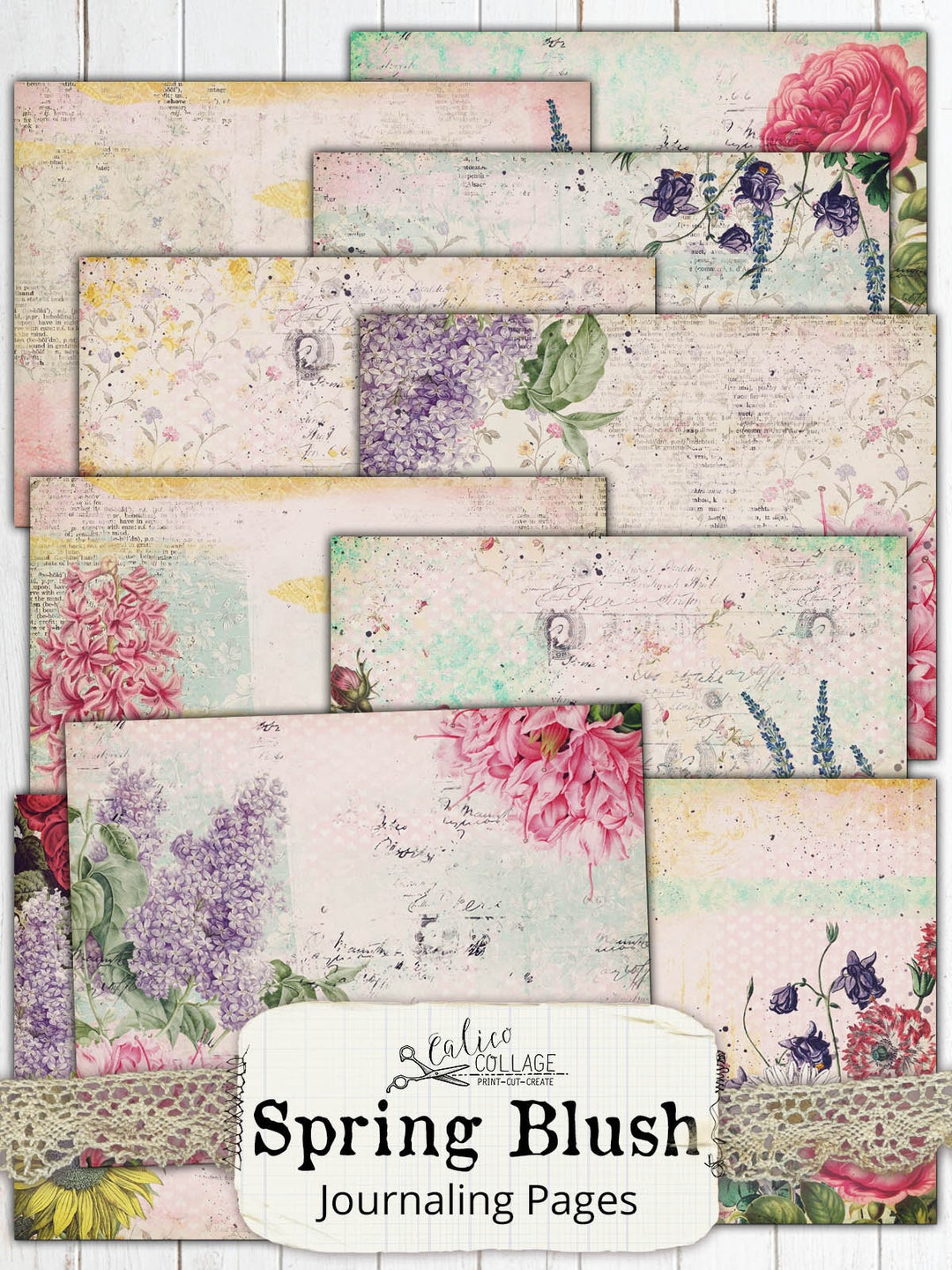 Spring Collage Sheets, Botanical Junk Journal Kit Pages, Ephemera Paper ...
