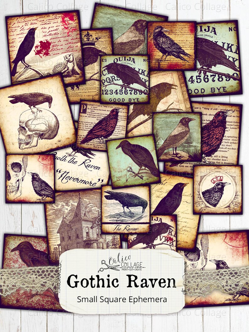 Printable Gothic Raven Junk Journal Ephemera Pack Vintage Etsy