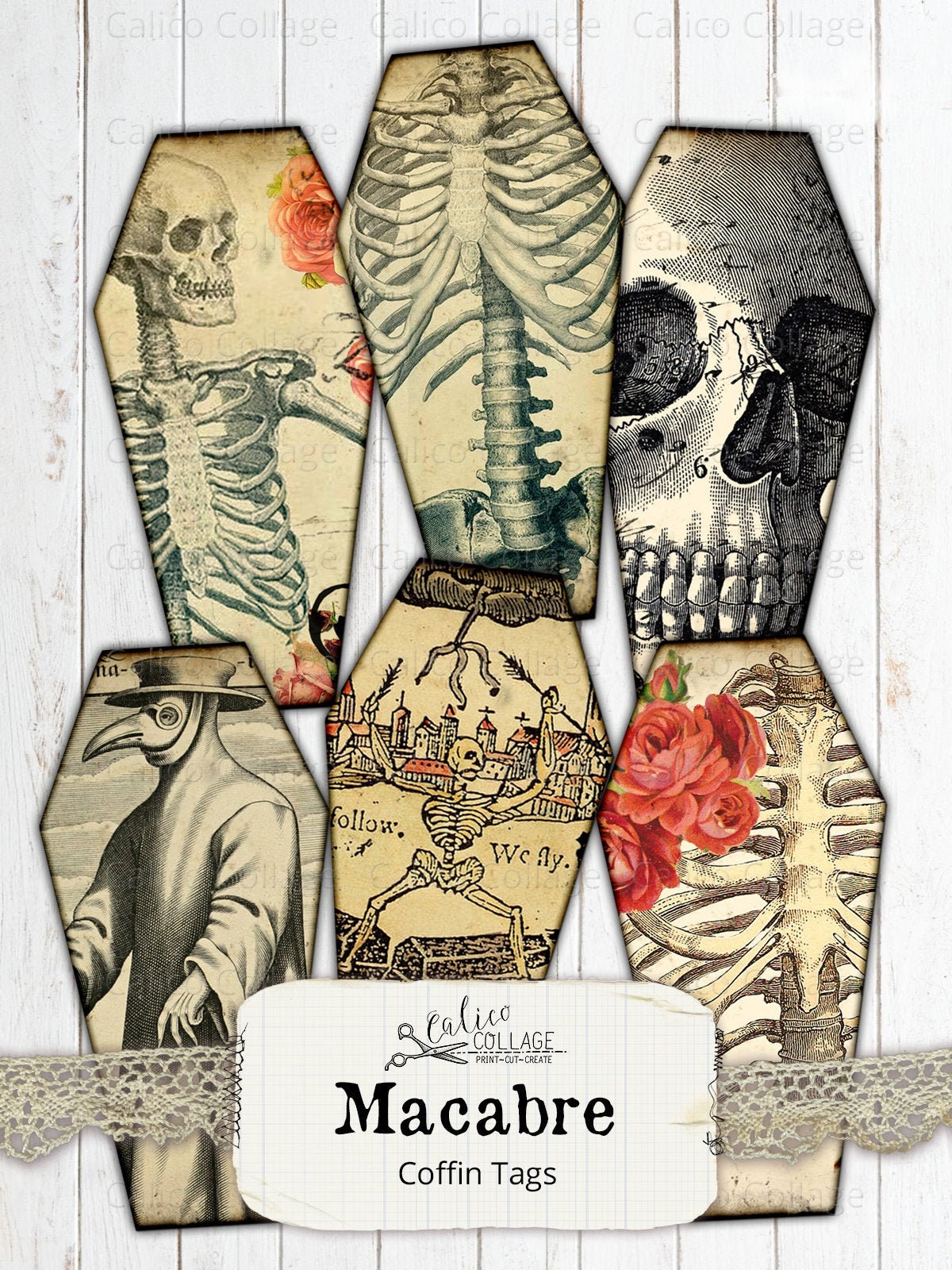 Macabre Coffin Tags, Printable Junk Journal Tags Ephemera Pack ...