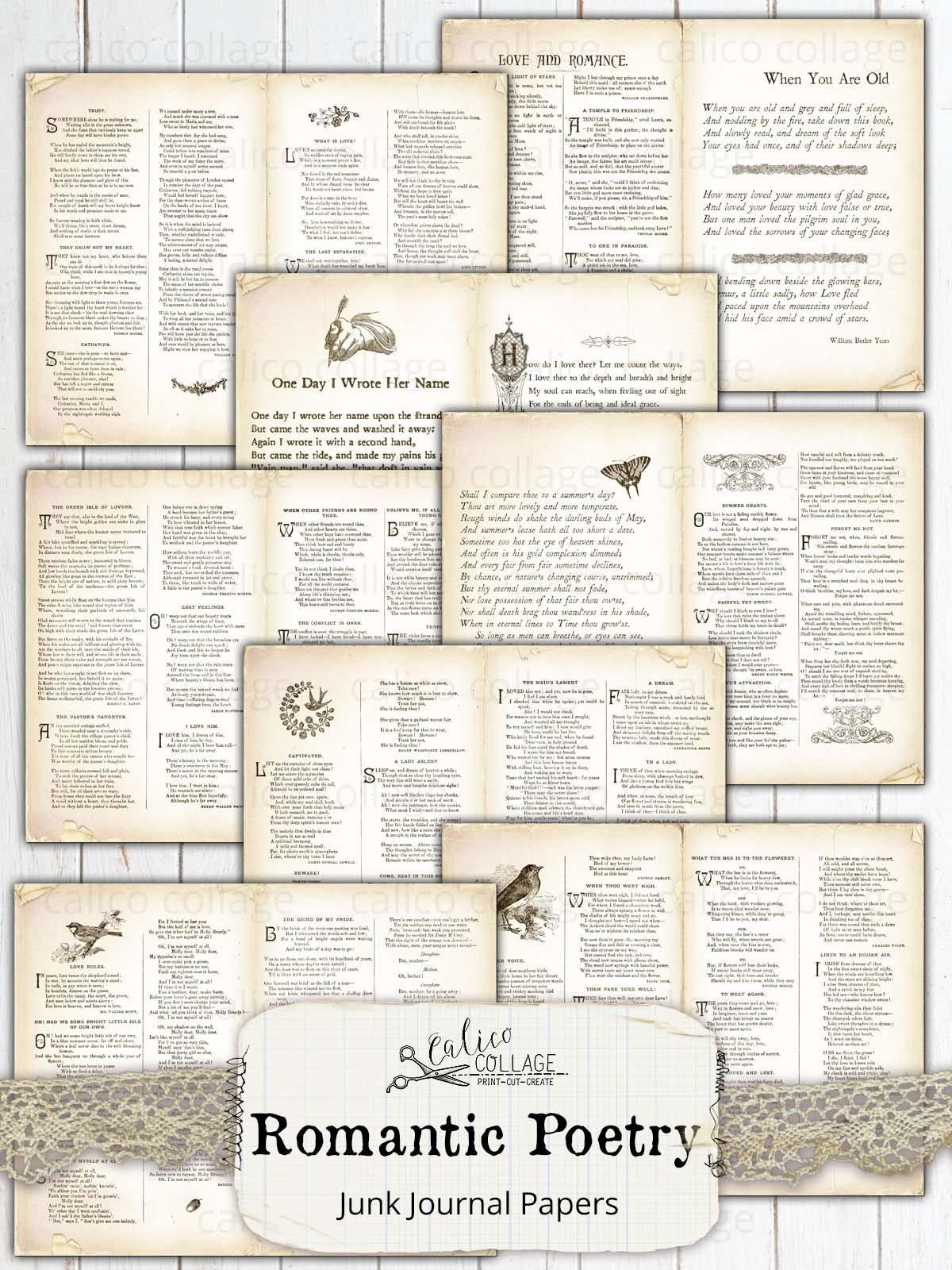 Printable Junk Journal Papers, Romantic Poetry Book Pages, Journal ...