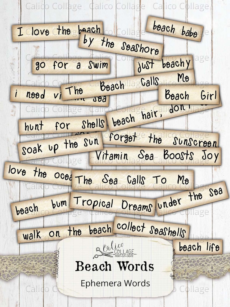 Printable Beach Words Summer Junk Journal Ephemera Words - Etsy