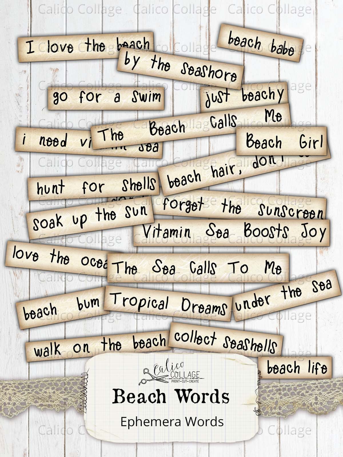 Printable Beach Words Summer Junk Journal Ephemera Words - Etsy