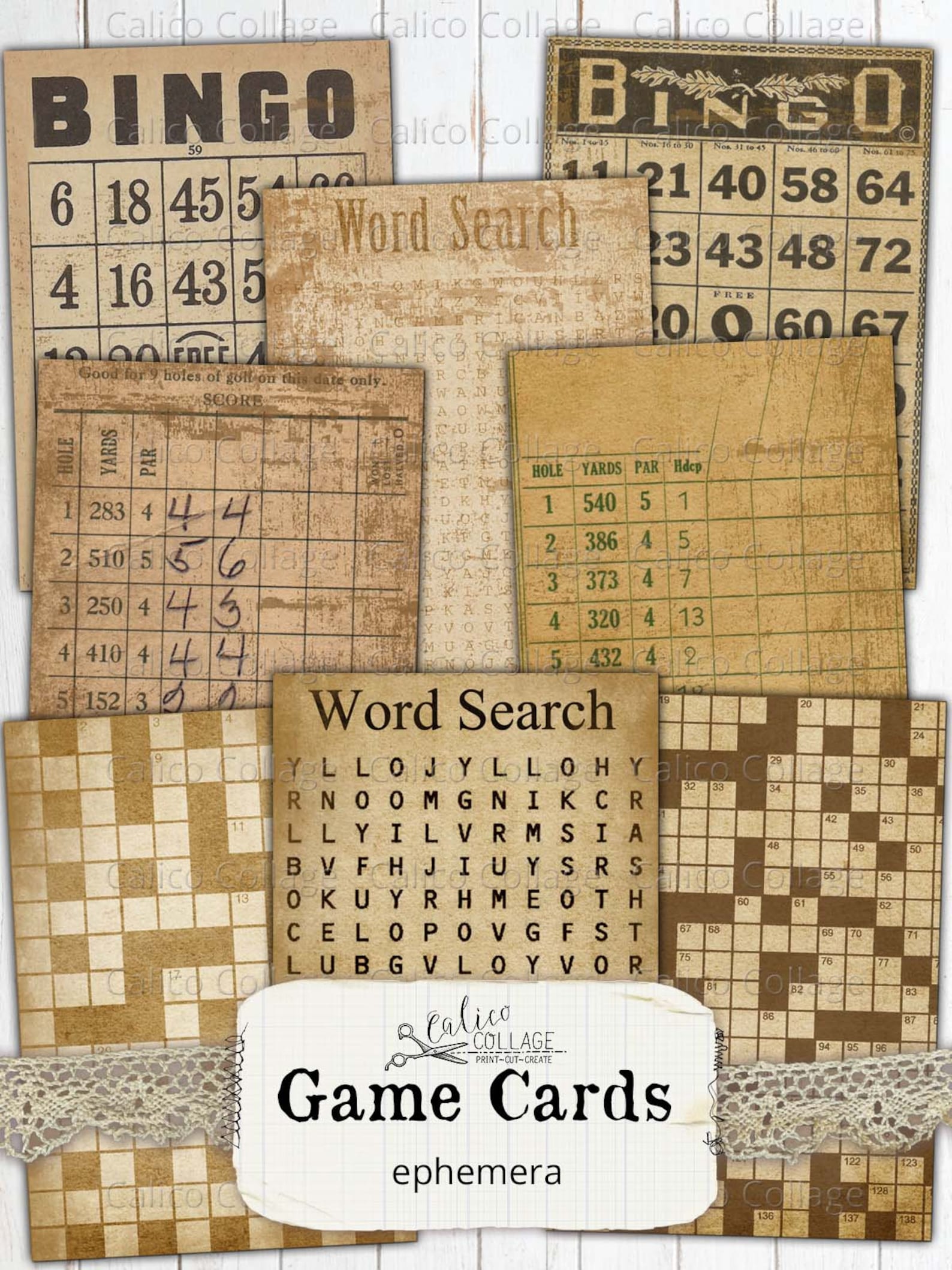 Game Cards Junk Journal Ephemera Journal Supplies Game | Etsy