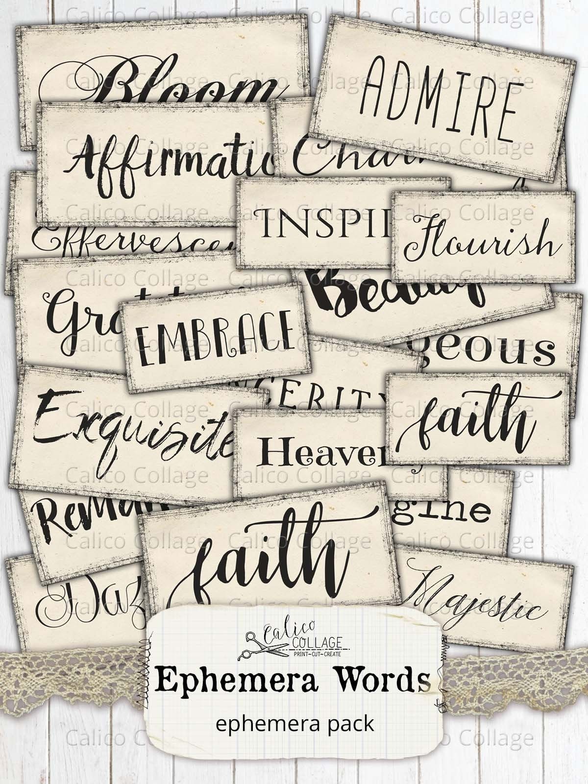 Printable Ephemera Words Junk Journal Supplies Scrapbook - Etsy
