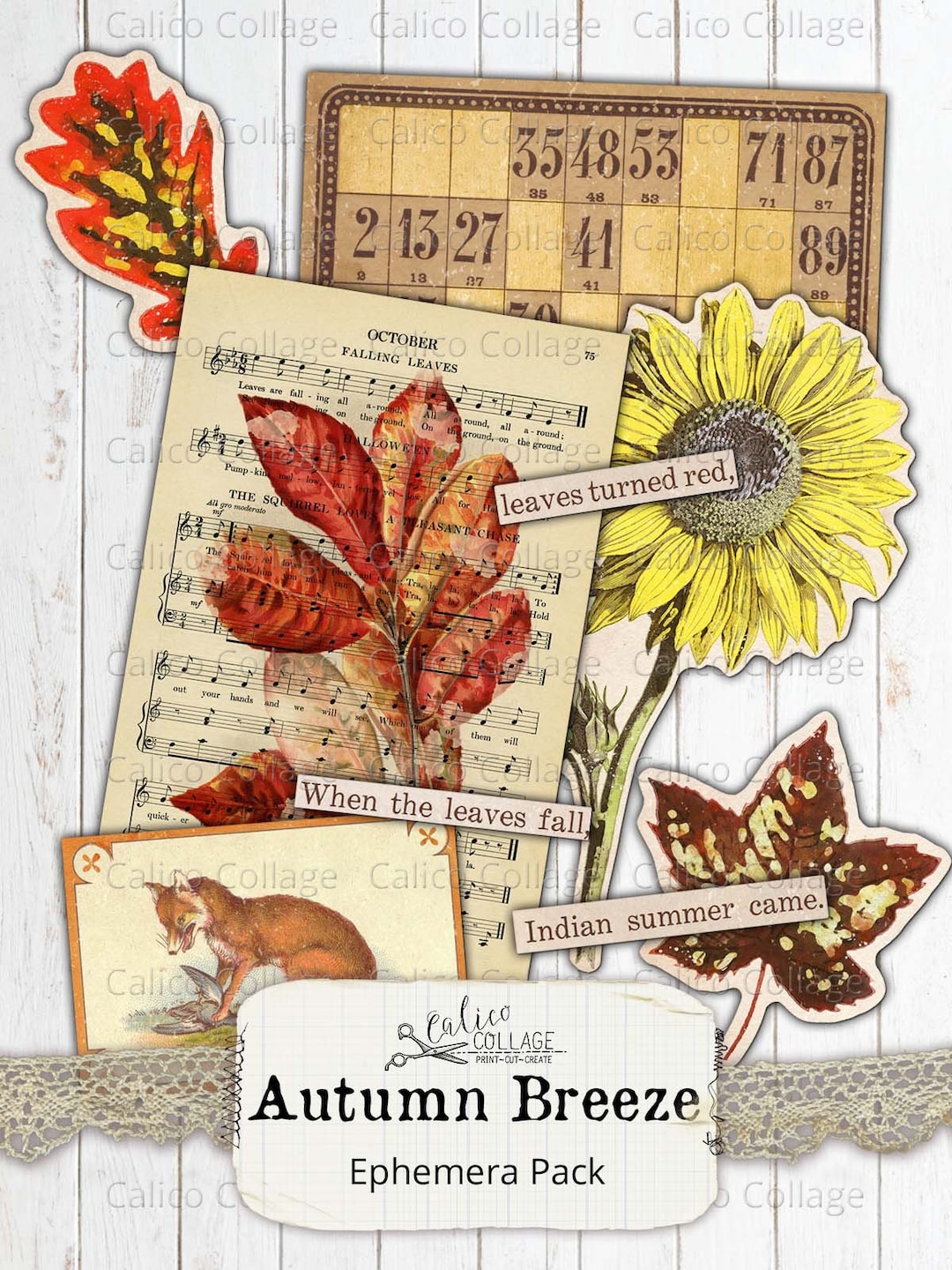 Printable Autumn Ephemera Pack, Junk Journal Kit Vintage Fall ...