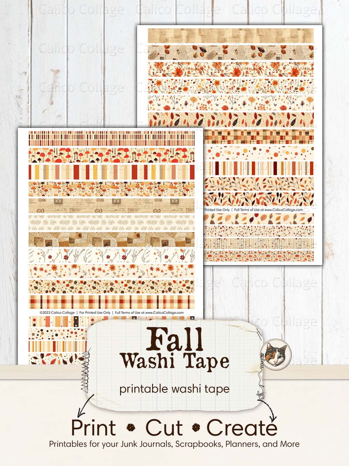 Printable Fall Washi Tape, Autumn Washi Strips, Fall Ephemera Junk ...