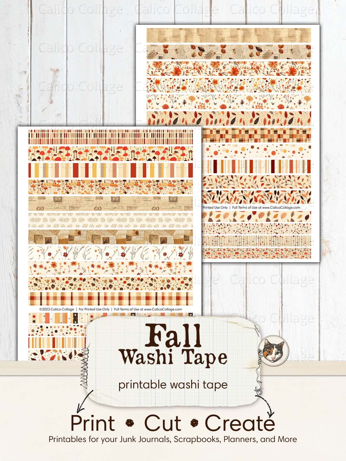 Printable Fall Washi Tape, Autumn Washi Strips, Fall Ephemera Junk ...