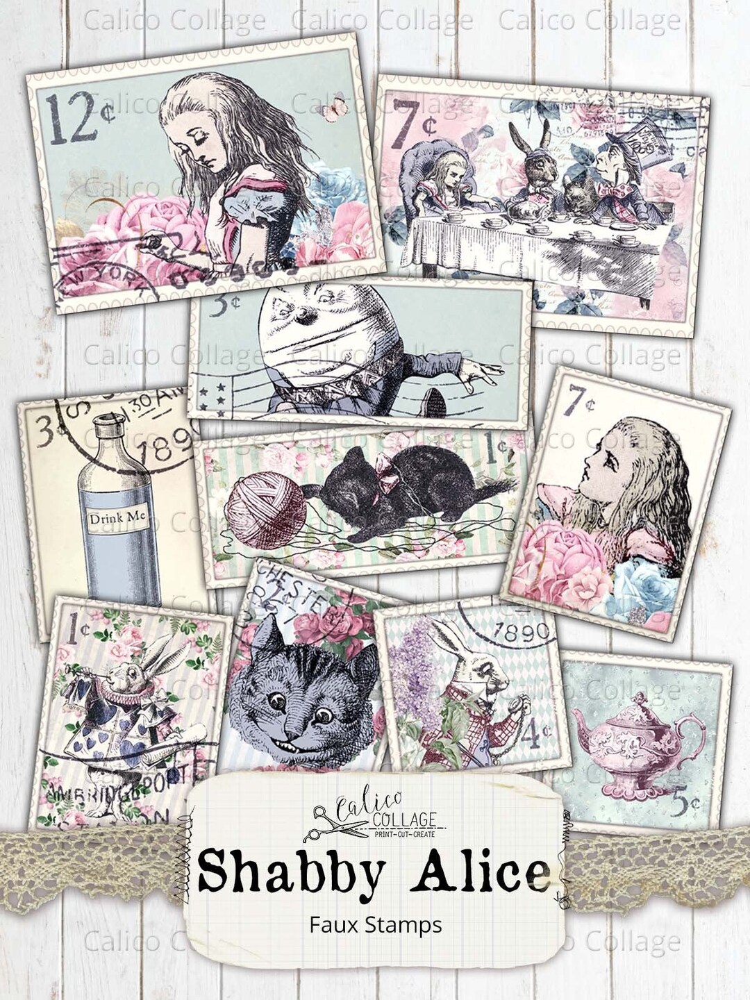 Alice in Wonderland Printable Stamps John Tenniel Ephemera, Junk ...