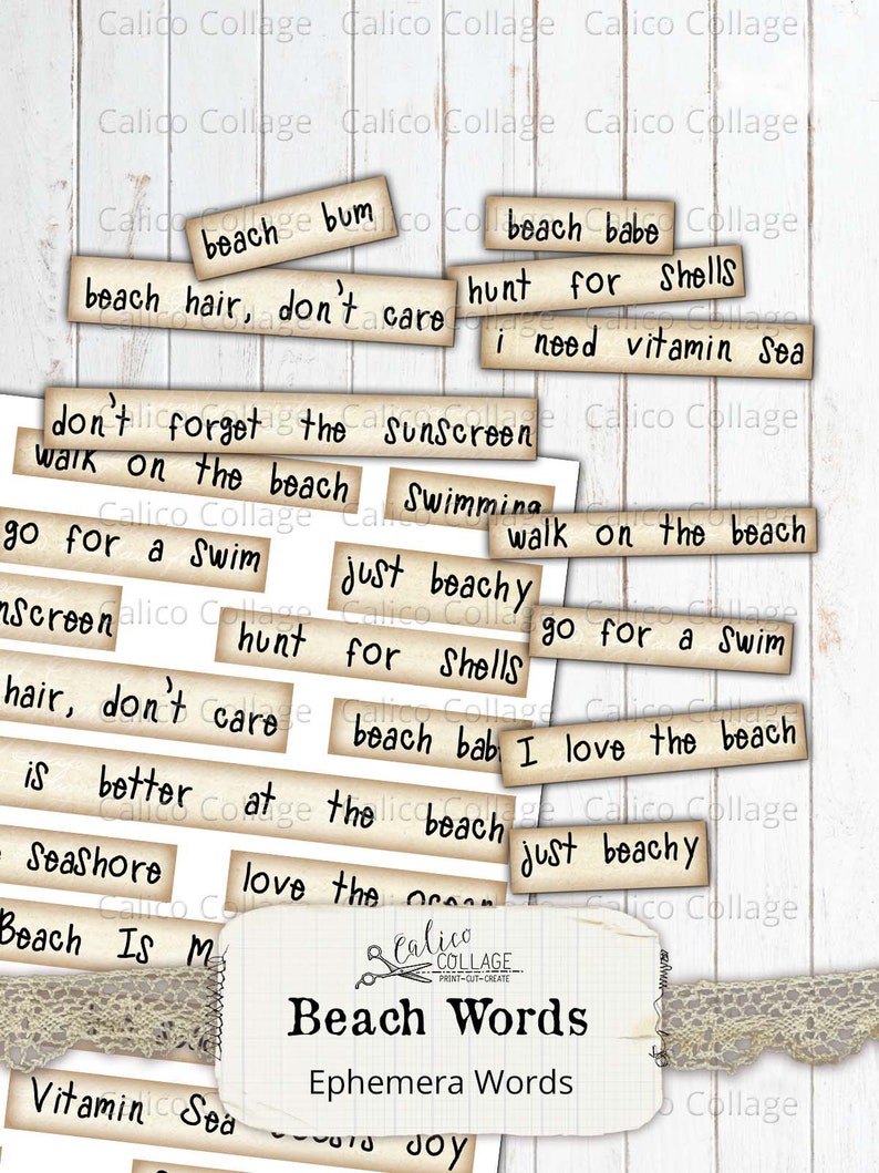 Printable Beach Words Summer Junk Journal Ephemera Words - Etsy