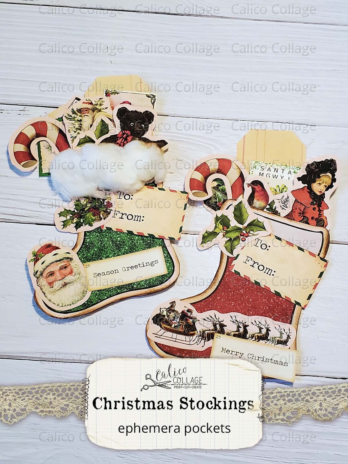 Printable Christmas Stocking Pockets, Junk Journal Supplies, Scrapbook ...
