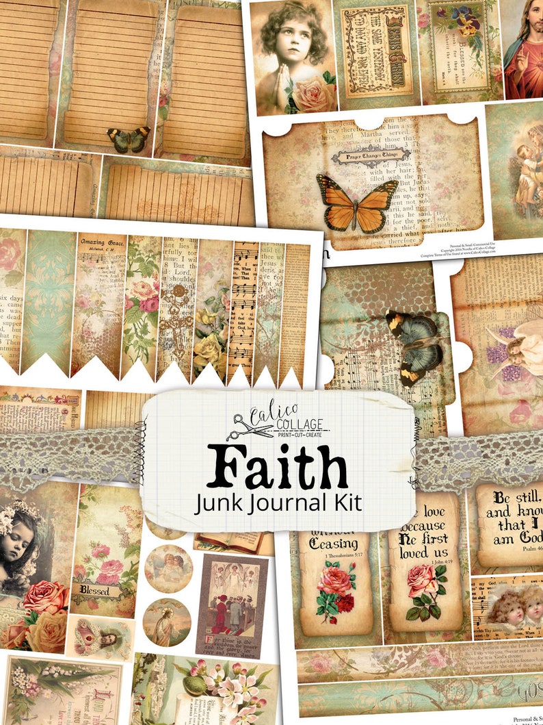 Printable Faith Junk Journal Kit Religious Ephemera Kit | Etsy