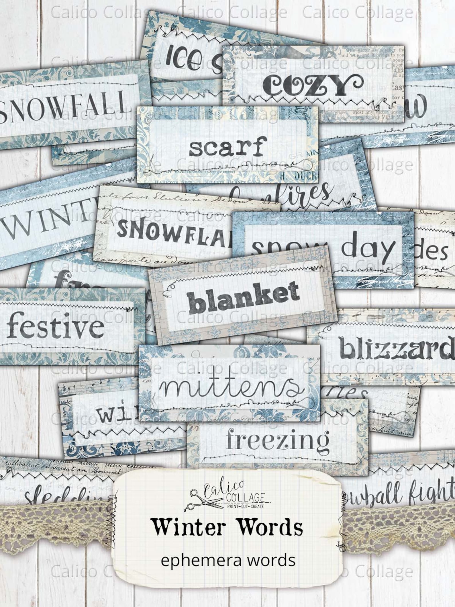 Printable Winter Ephemera Words Junk Journal Supplies - Etsy