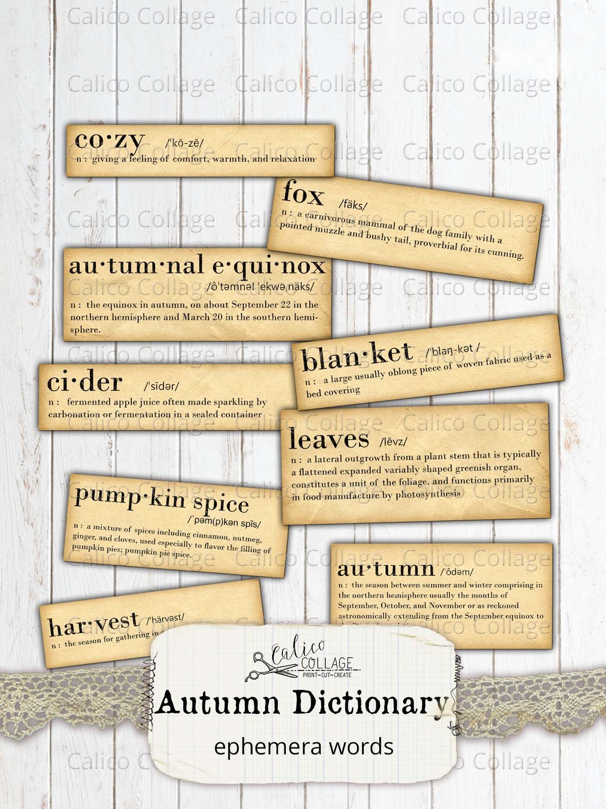 Autumn Dictionary Ephemera Words, Fall Definition Printables, Junk ...