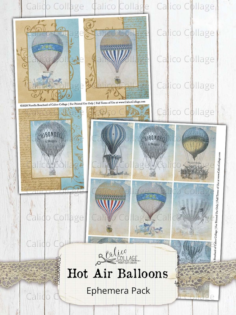 Hot Air Balloons Junk Journal Ephemera Pack, Journal Supplies, Ephemera ...
