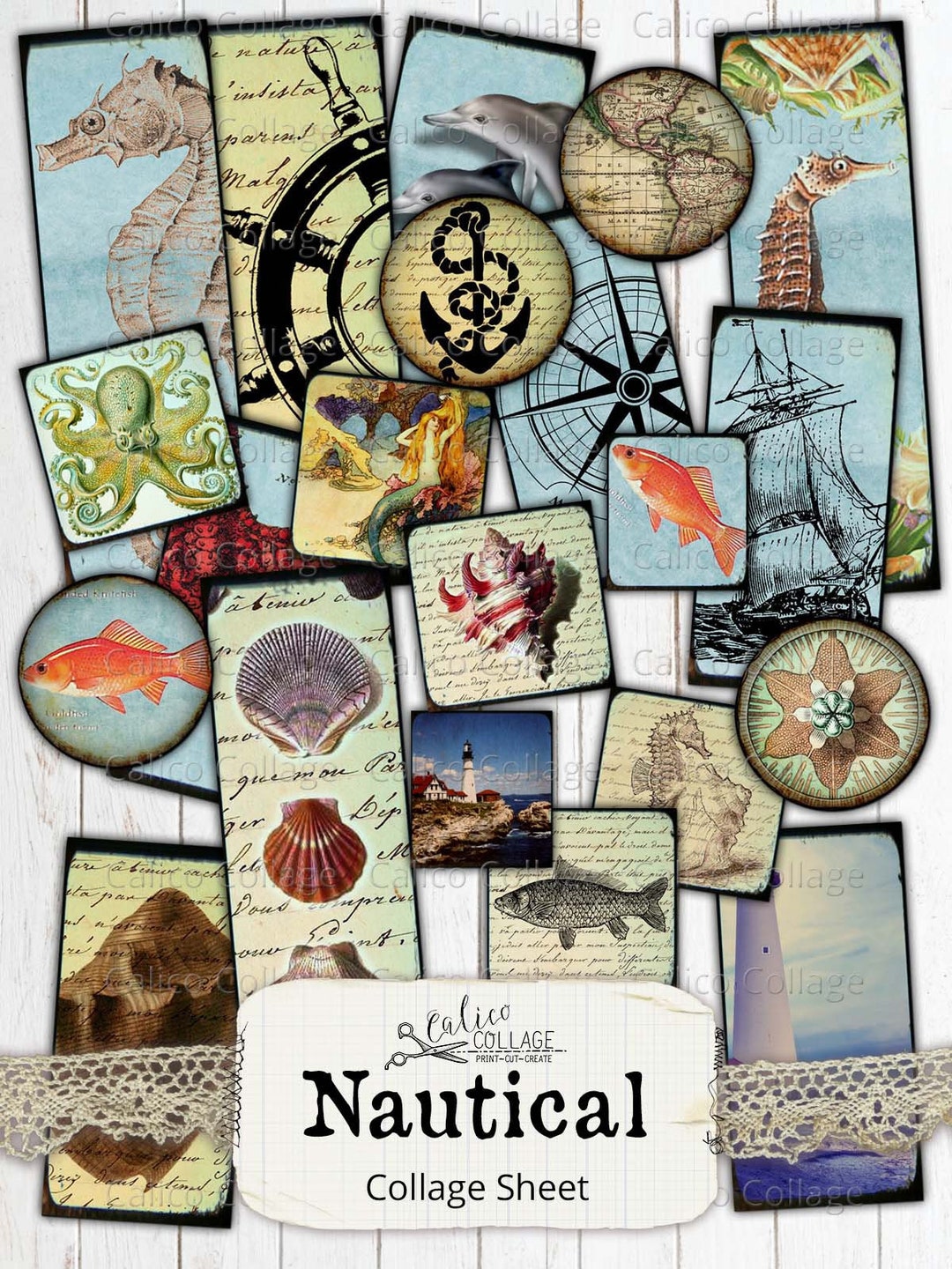 Printable Nautical Ephemera Pack, Collage Sheet, Junk Journal Supplies ...
