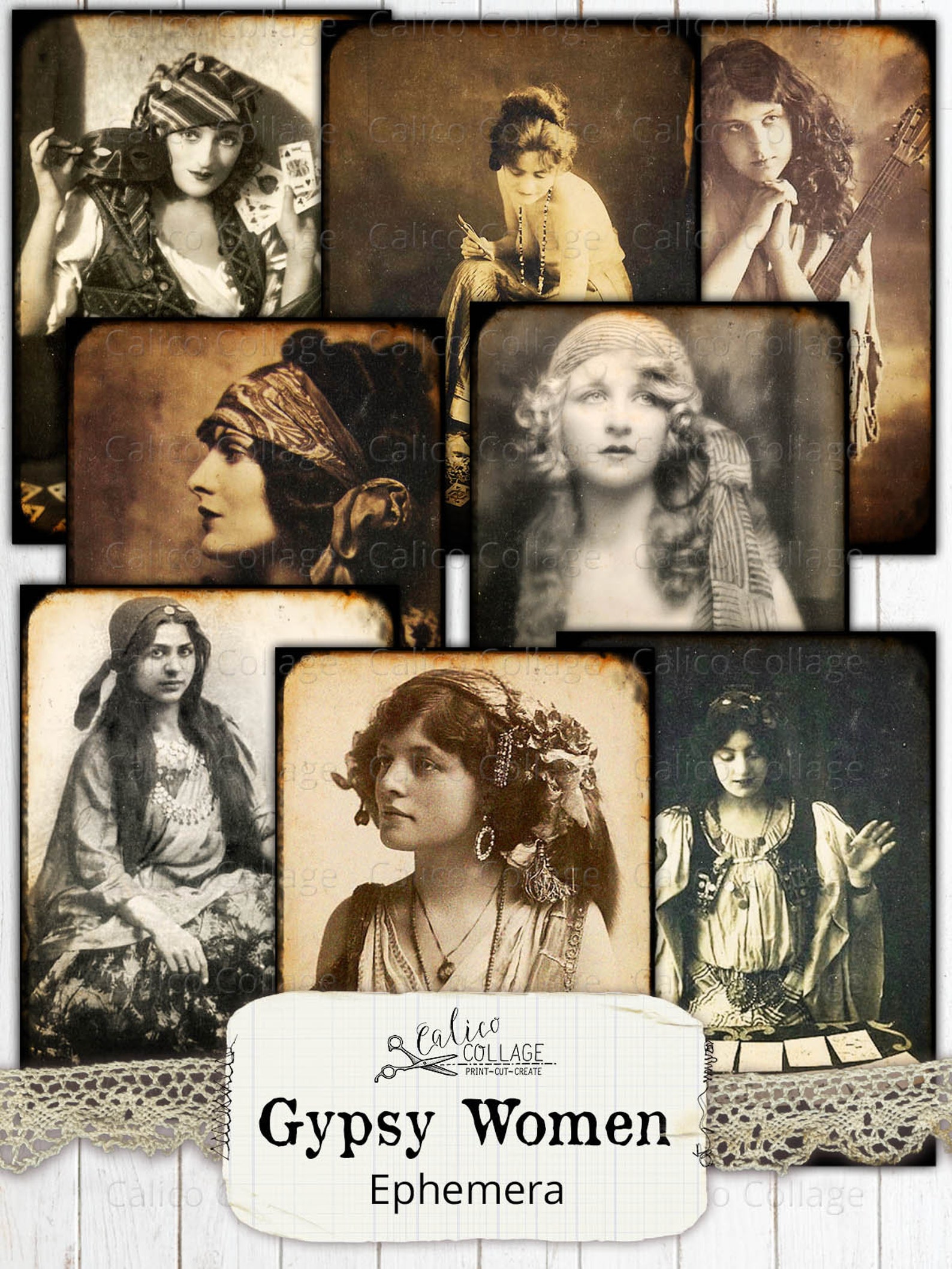 Printable Gypsy Women Junk Journal Ephemera Pack, Halloween Ephemera ...