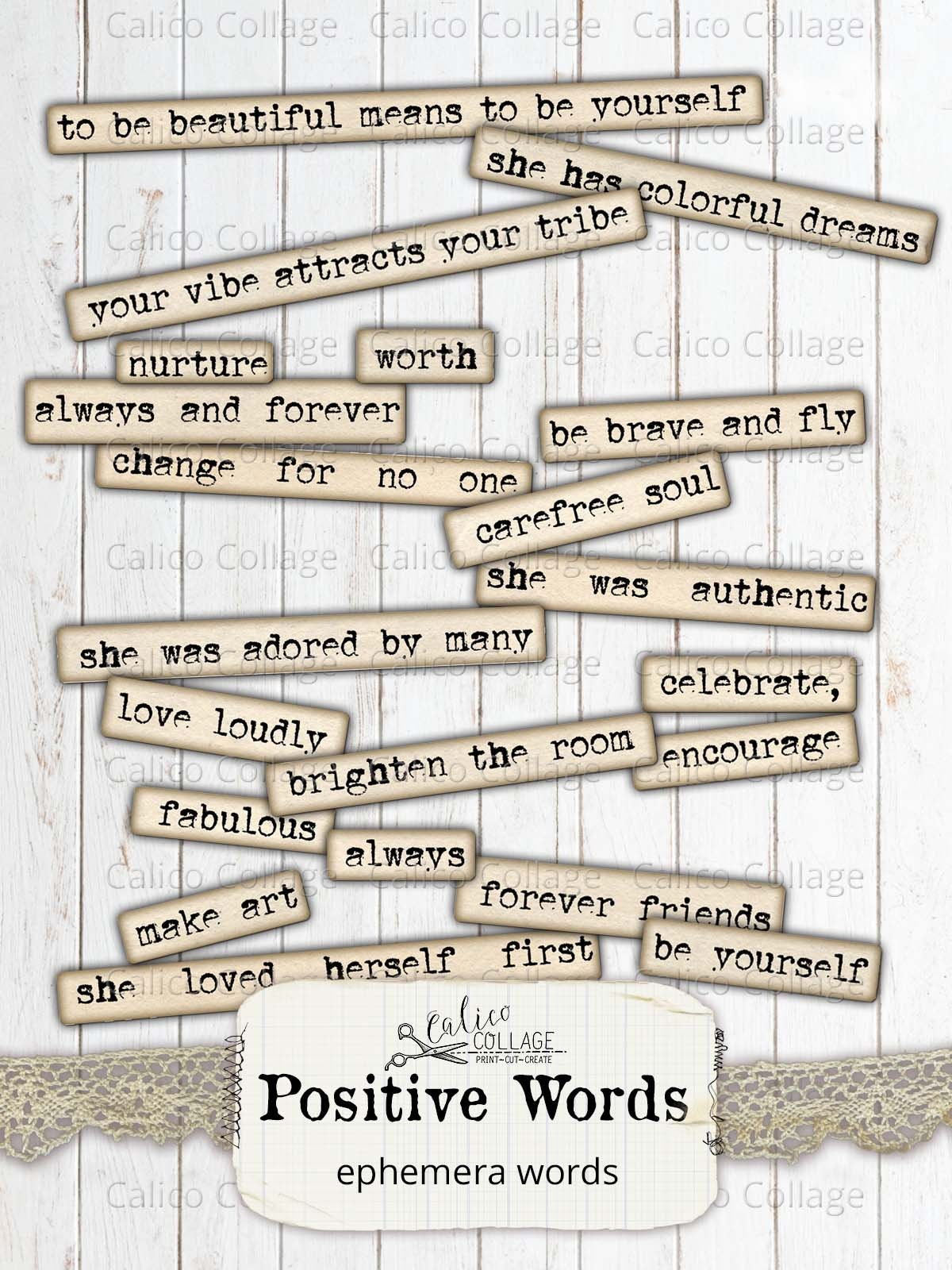 Printable Ephemera Words, Positive Affirmation Mixed Media Words, Junk ...