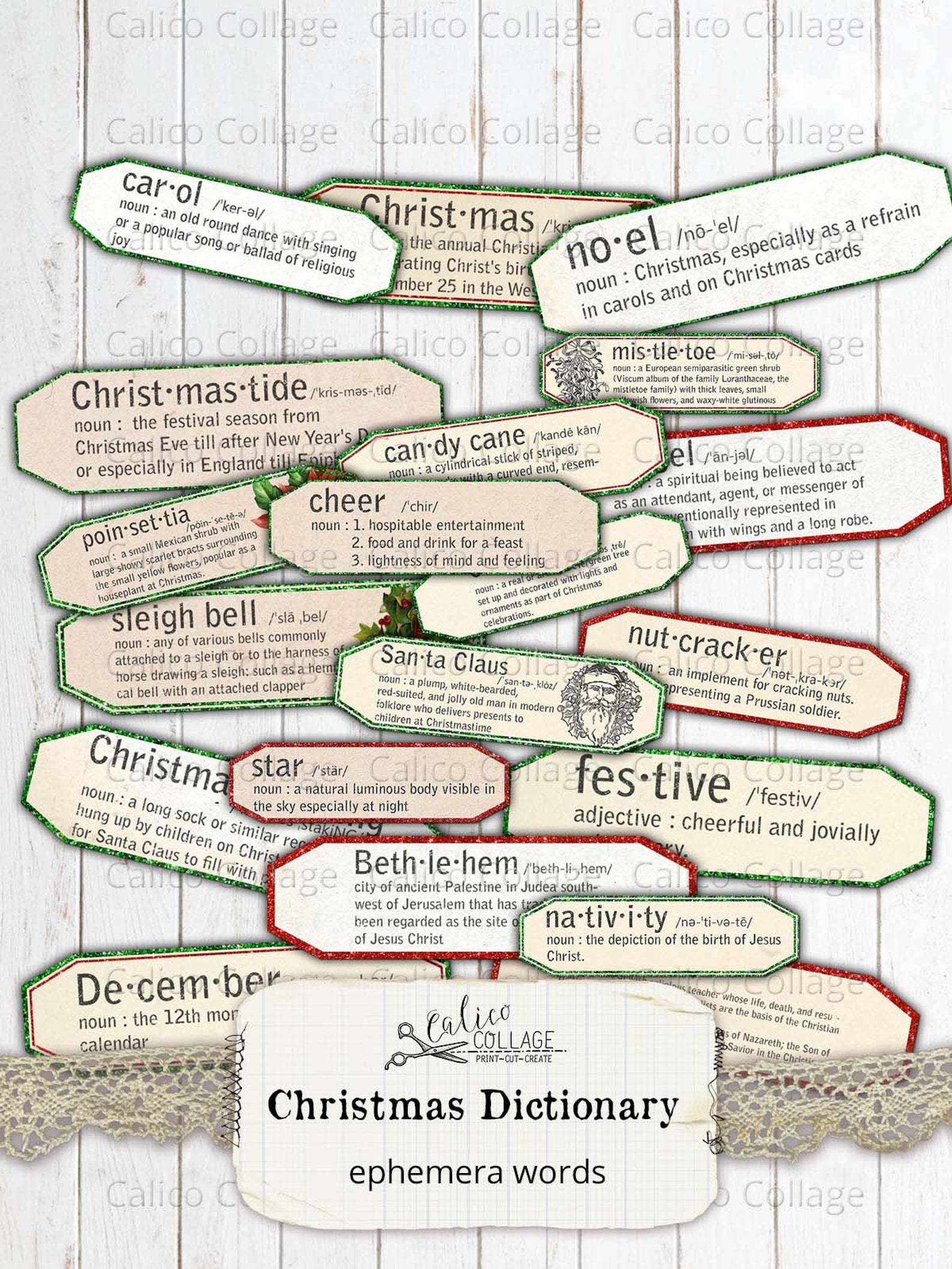 Digital Christmas Dictionary Ephemera Words Junk Journal - Etsy