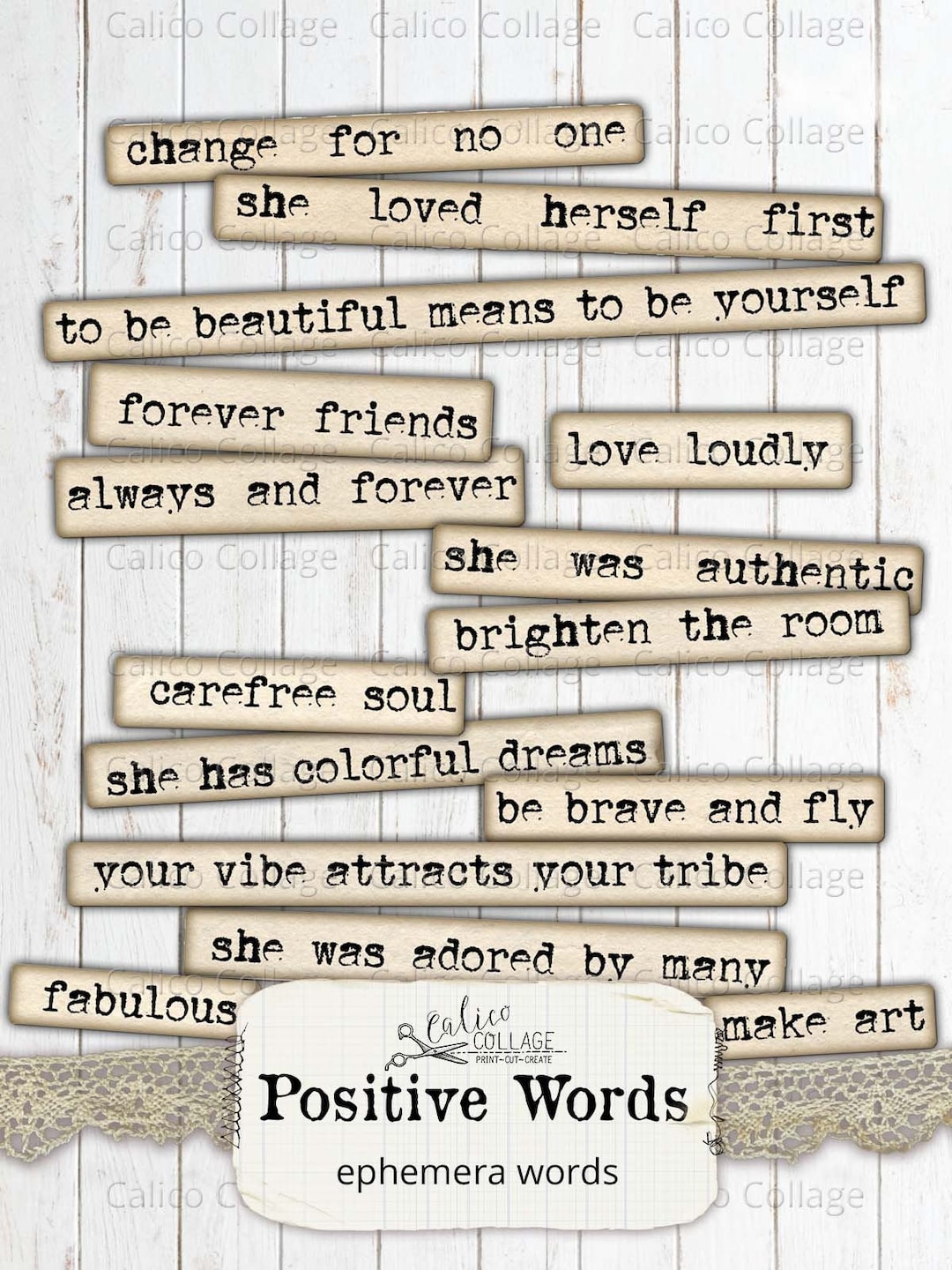 Printable Ephemera Words, Positive Affirmation Mixed Media Words, Junk ...