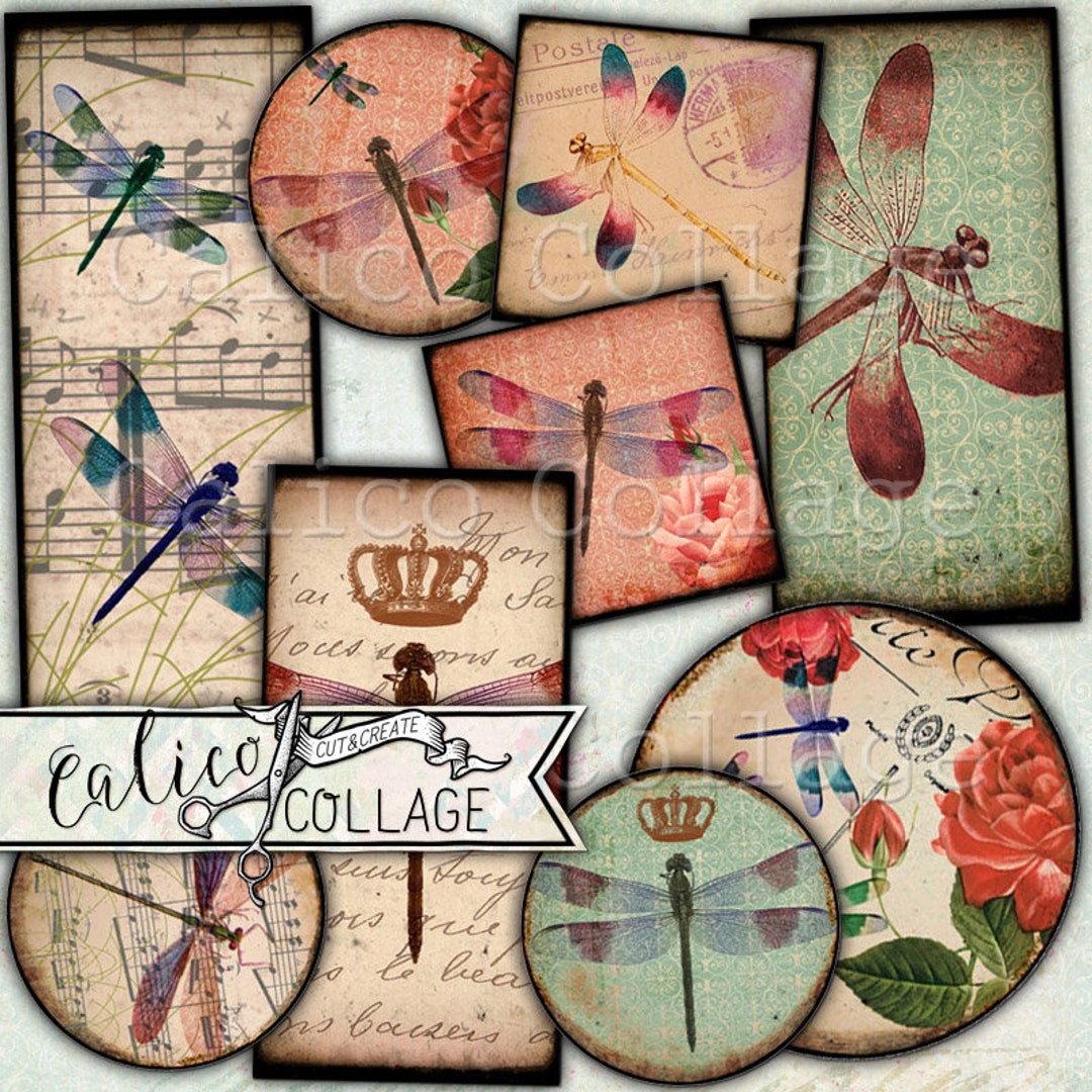 Printable Dragonflies Ephemera Pack, Junk Journal Kit, Jewelry Images ...
