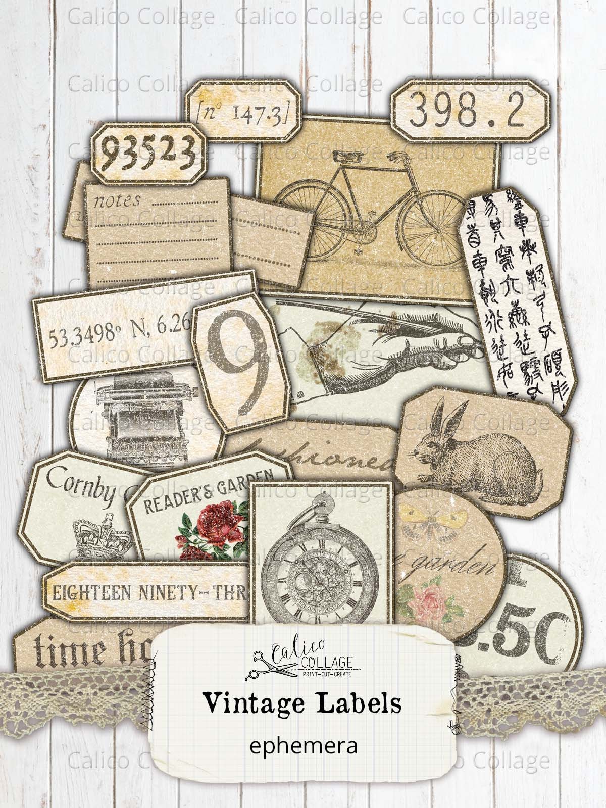 Printable Small Vintage Labels Journal Supplies Junk Journal - Etsy