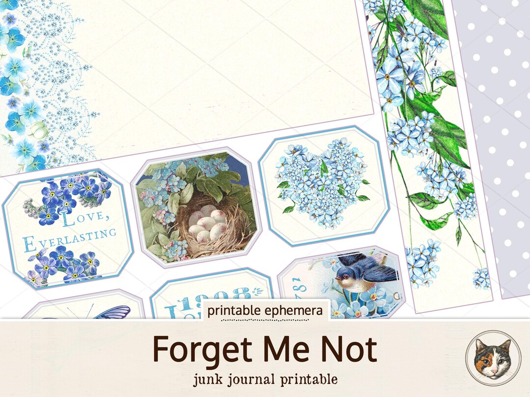 Forget Me Not Ephemera Pack, French Blue Stationery Bullet Journal ...