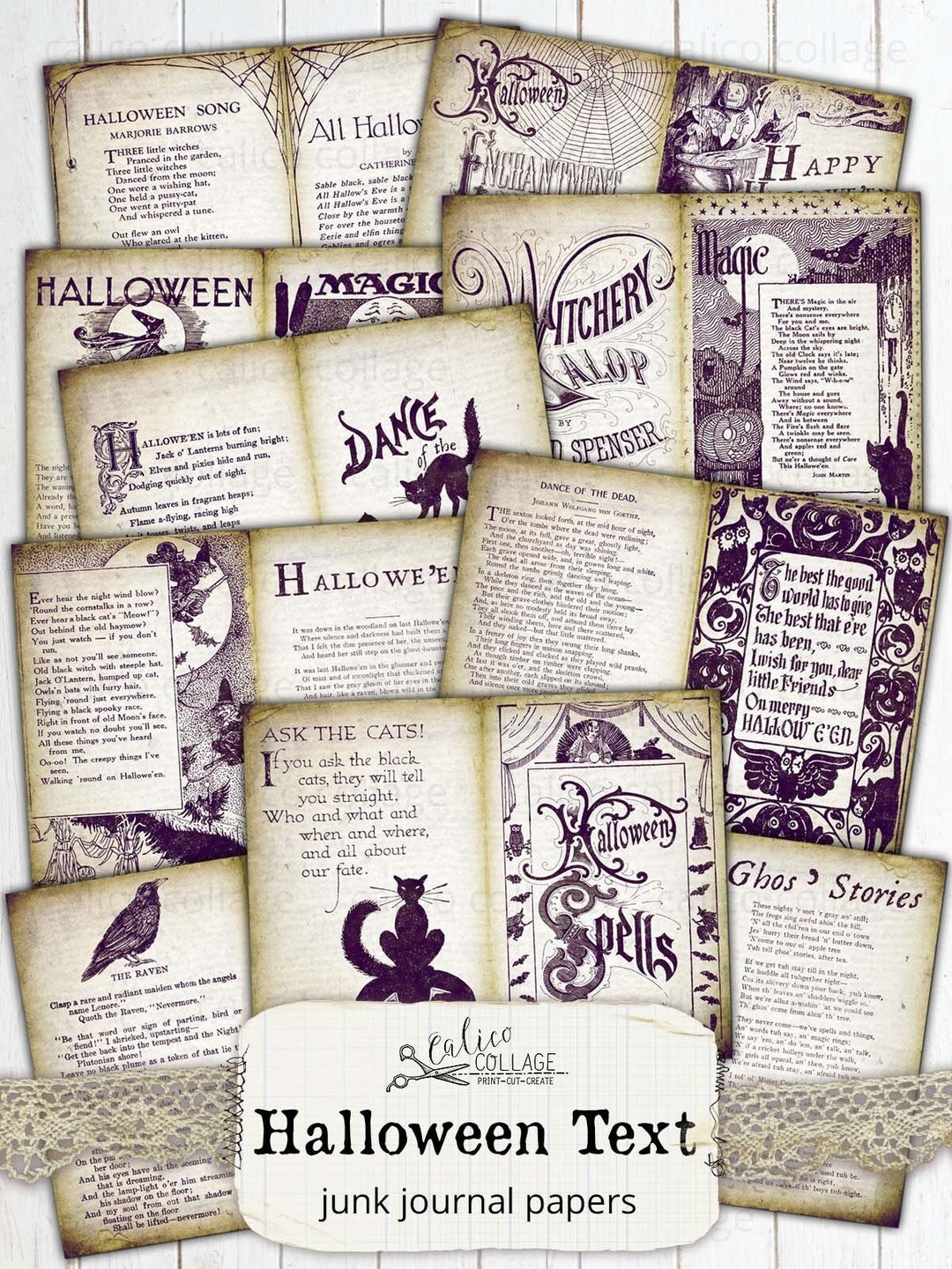 Printable Halloween Ephemera Junk Journal Papers, Vintage Gothic Bullet ...