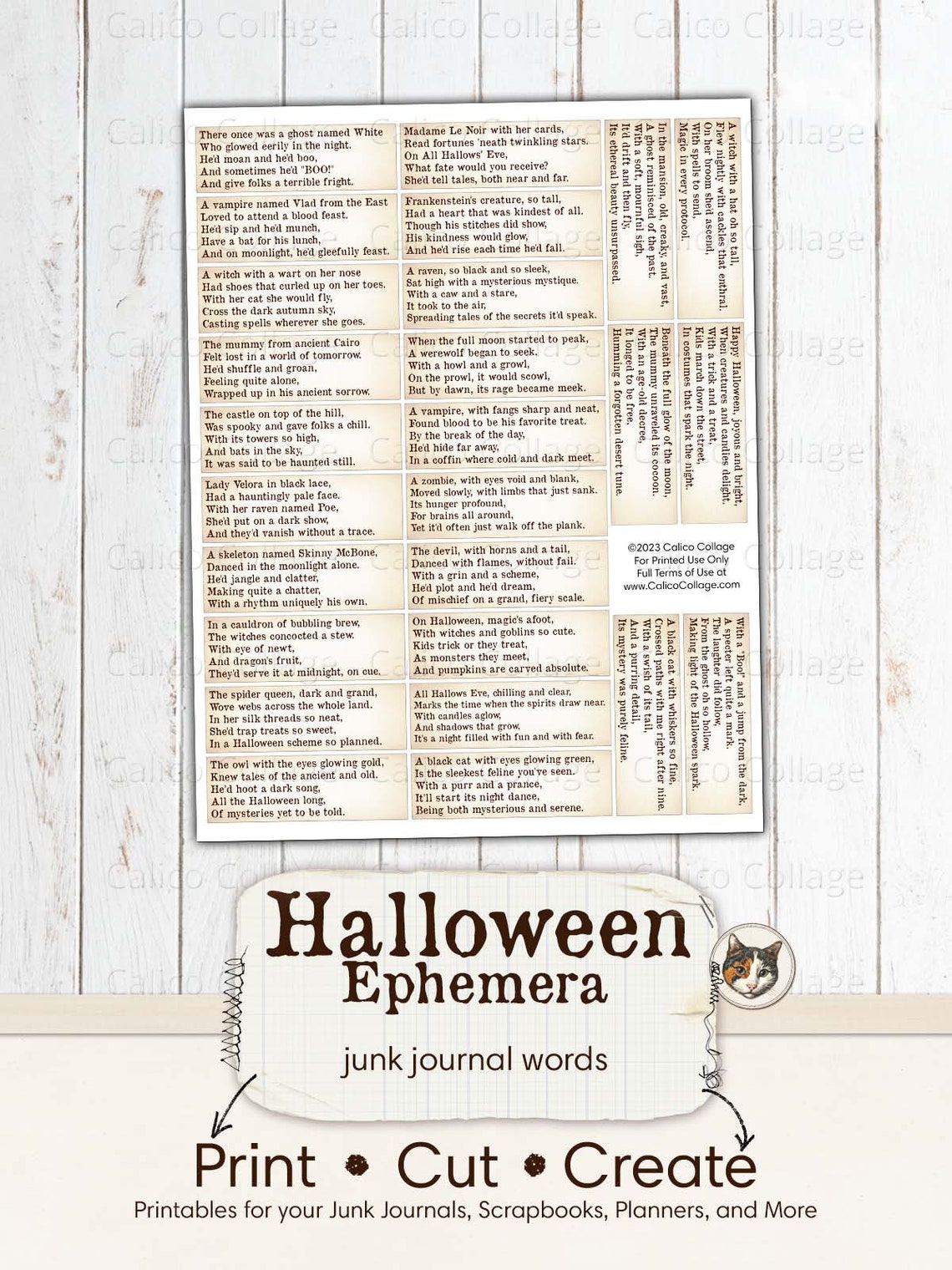 Halloween Ephemera Junk Journal Words Printable, Halloween Verses ...