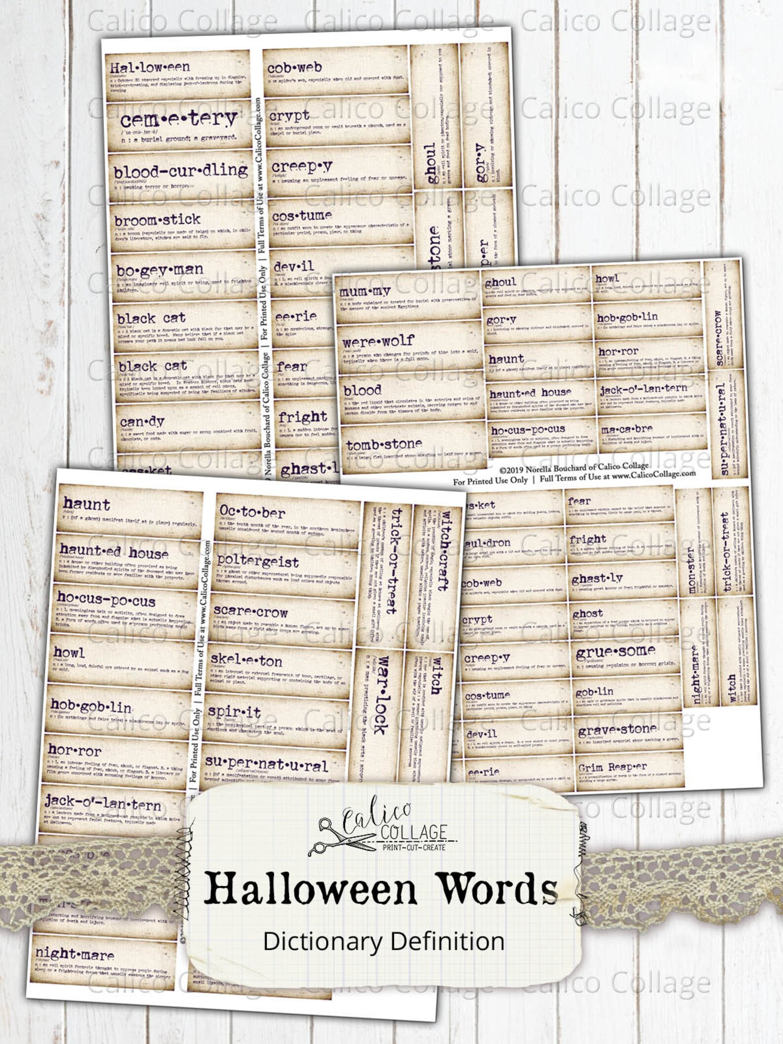 Halloween Dictionary Words, Junk Journal Printable, Halloween Ephemera ...