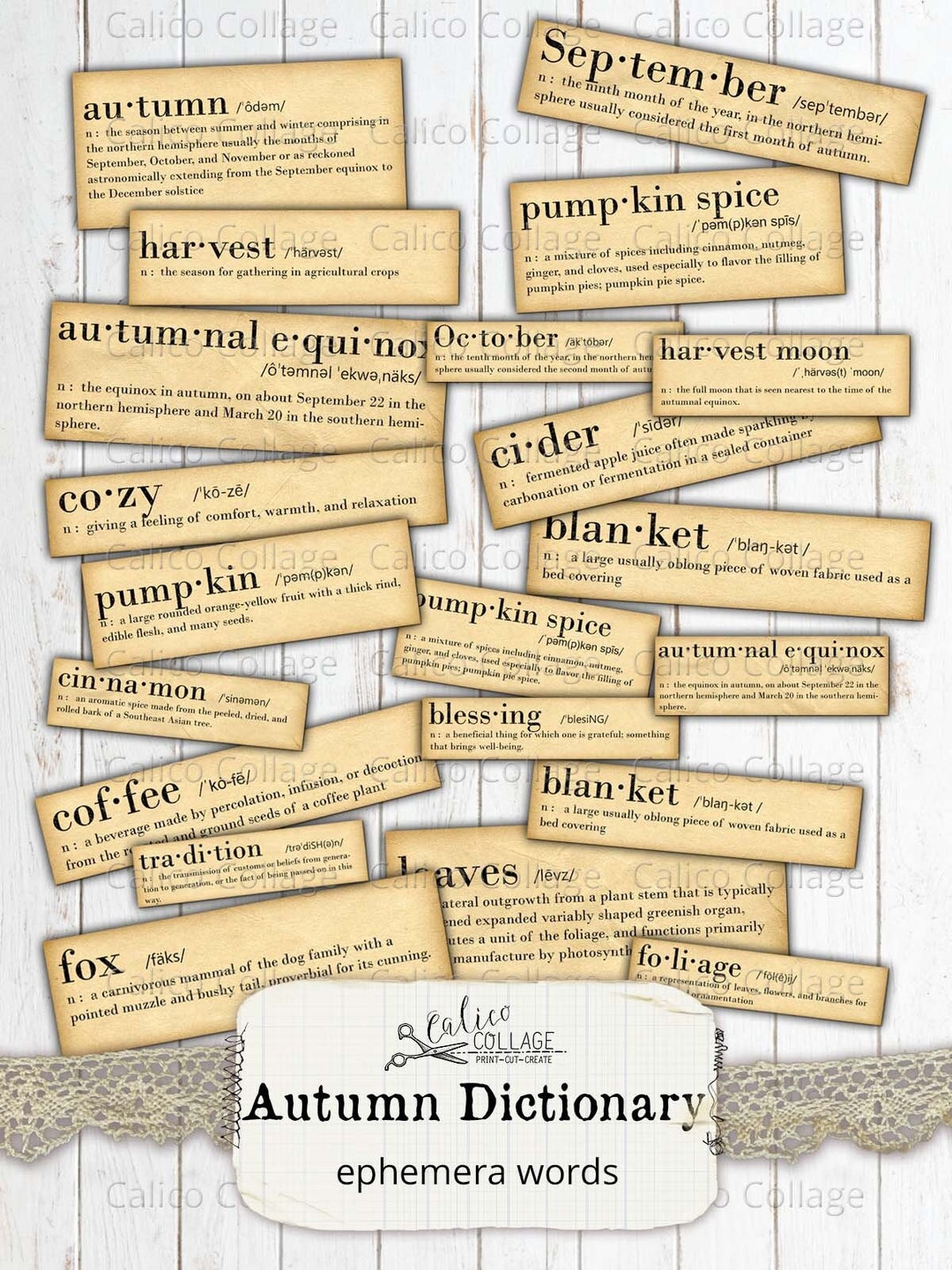 Autumn Dictionary Ephemera Words, Fall Definition Printables, Junk ...