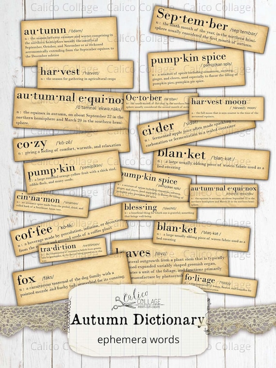 Autumn Dictionary Ephemera Words Fall Definition Printables - Etsy