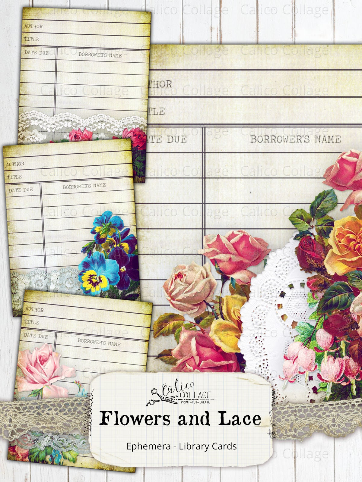 Flowers and Lace Junk Journal Library Cards, Vintage Library Cards - Etsy