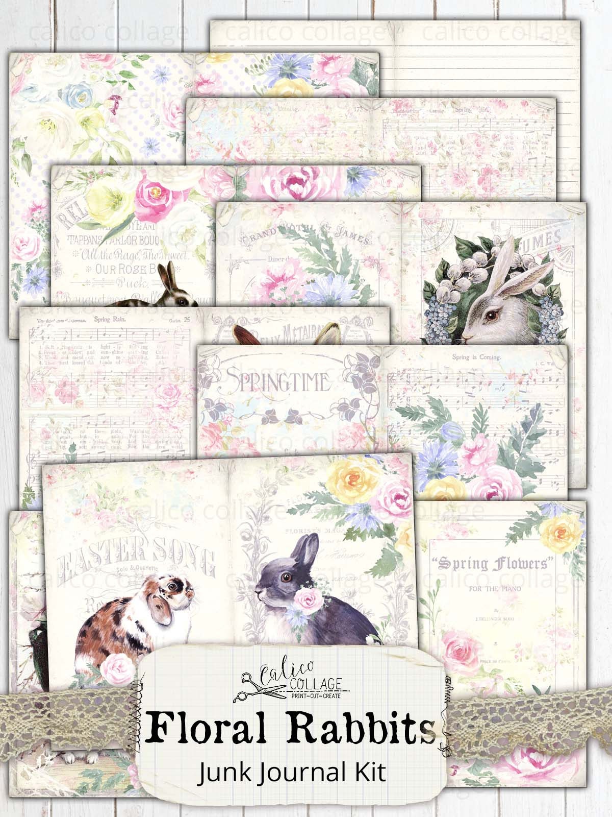 Printable Easter Junk Journal Kit Rabbit Spring Ephemera | Etsy