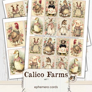 Primitive Farm Junk Journal Printable Ephemera, Floral Calico Animals ...