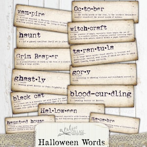Halloween Dictionary Words, Junk Journal Printable, Halloween Ephemera ...
