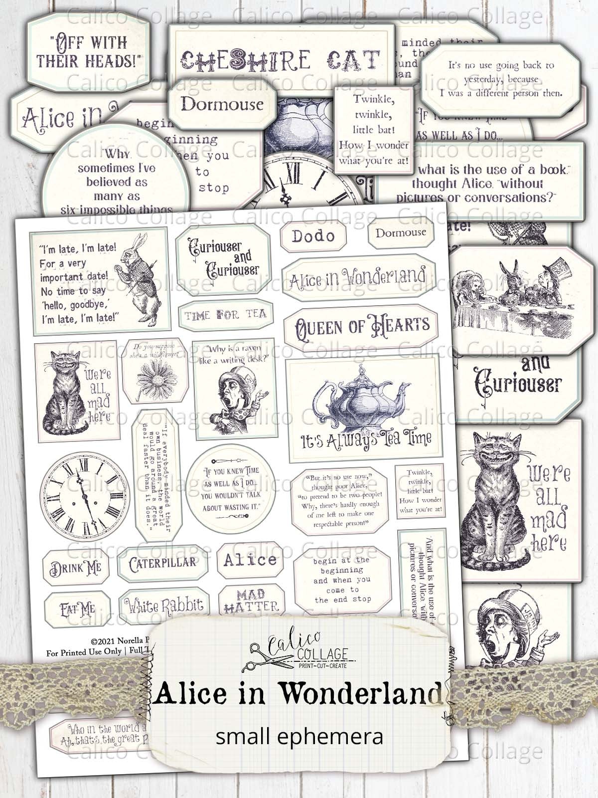 Alice in Wonderland Printable Small Label Quotes Junk Journal - Etsy
