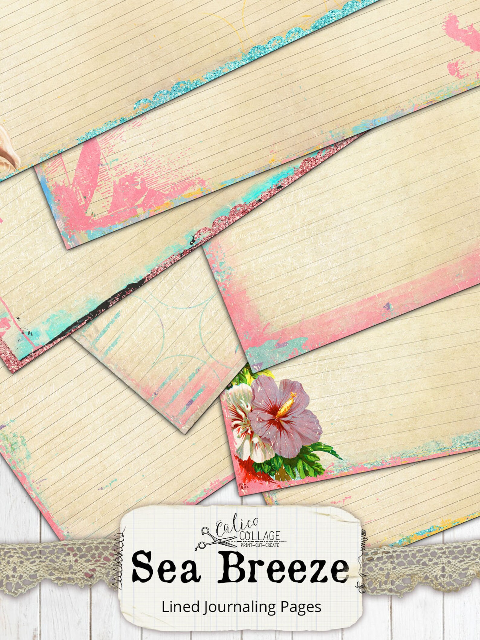 Printable Beach Junk Journal Lined Journaling Pages Sea - Etsy