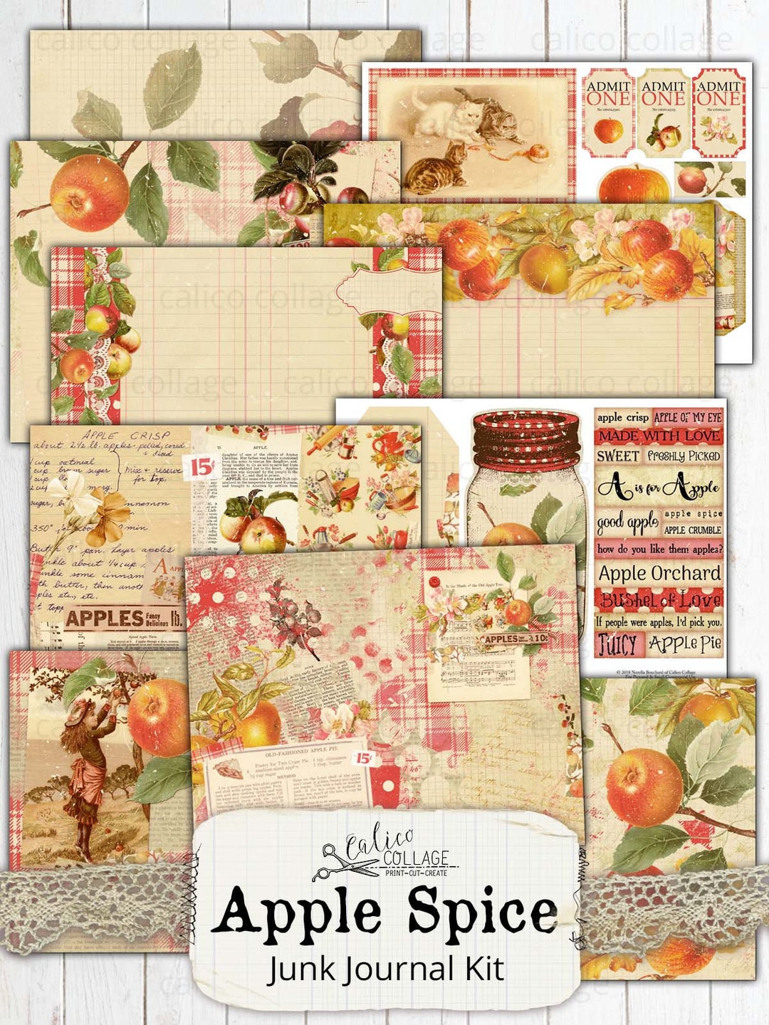Apple Spice Autumn Junk Journal Kit, Printable Vintage Ephemera ...