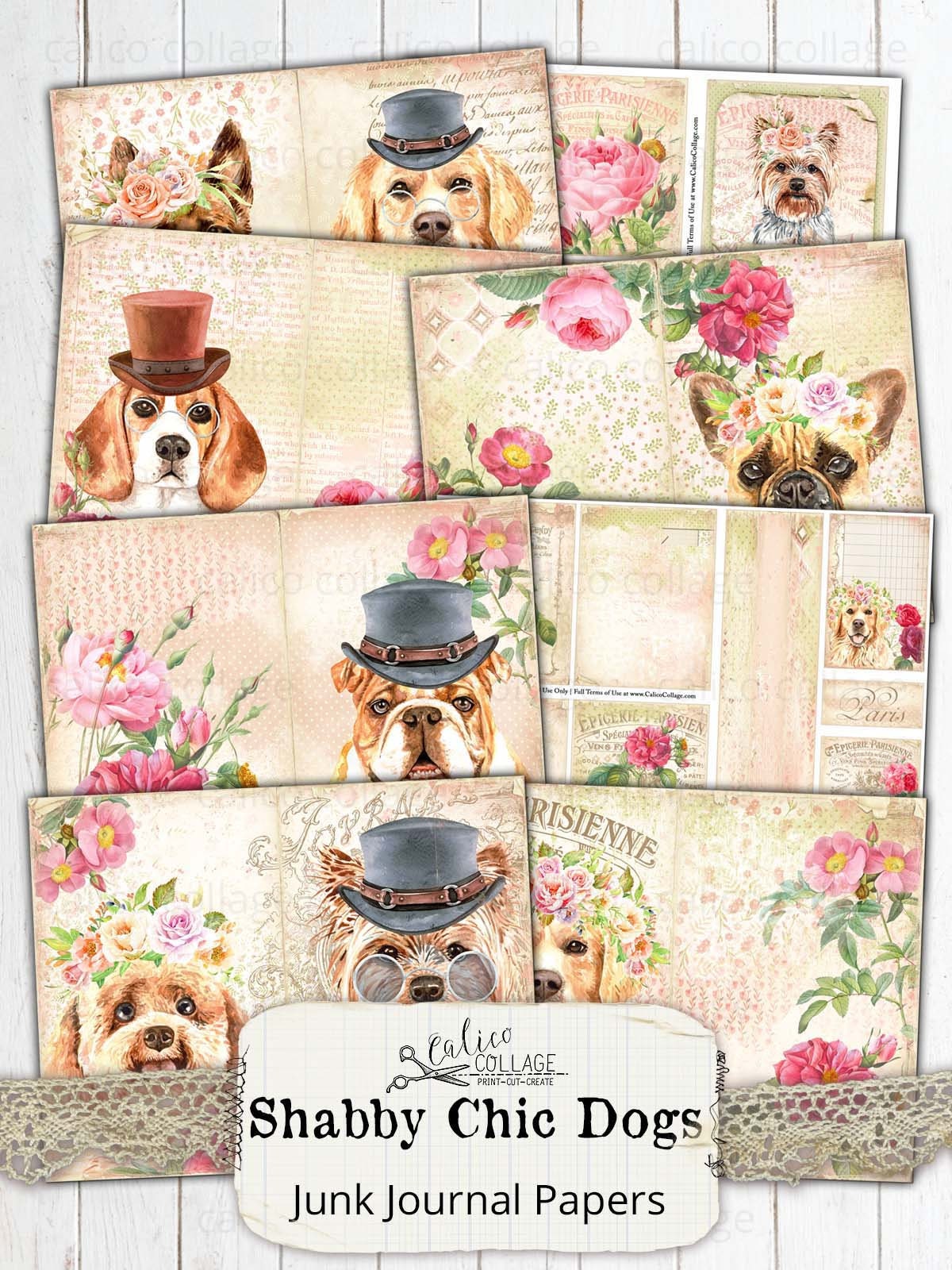 Shabby Chic Dogs Rose Junk Journal Papers Journal Supplies - Etsy