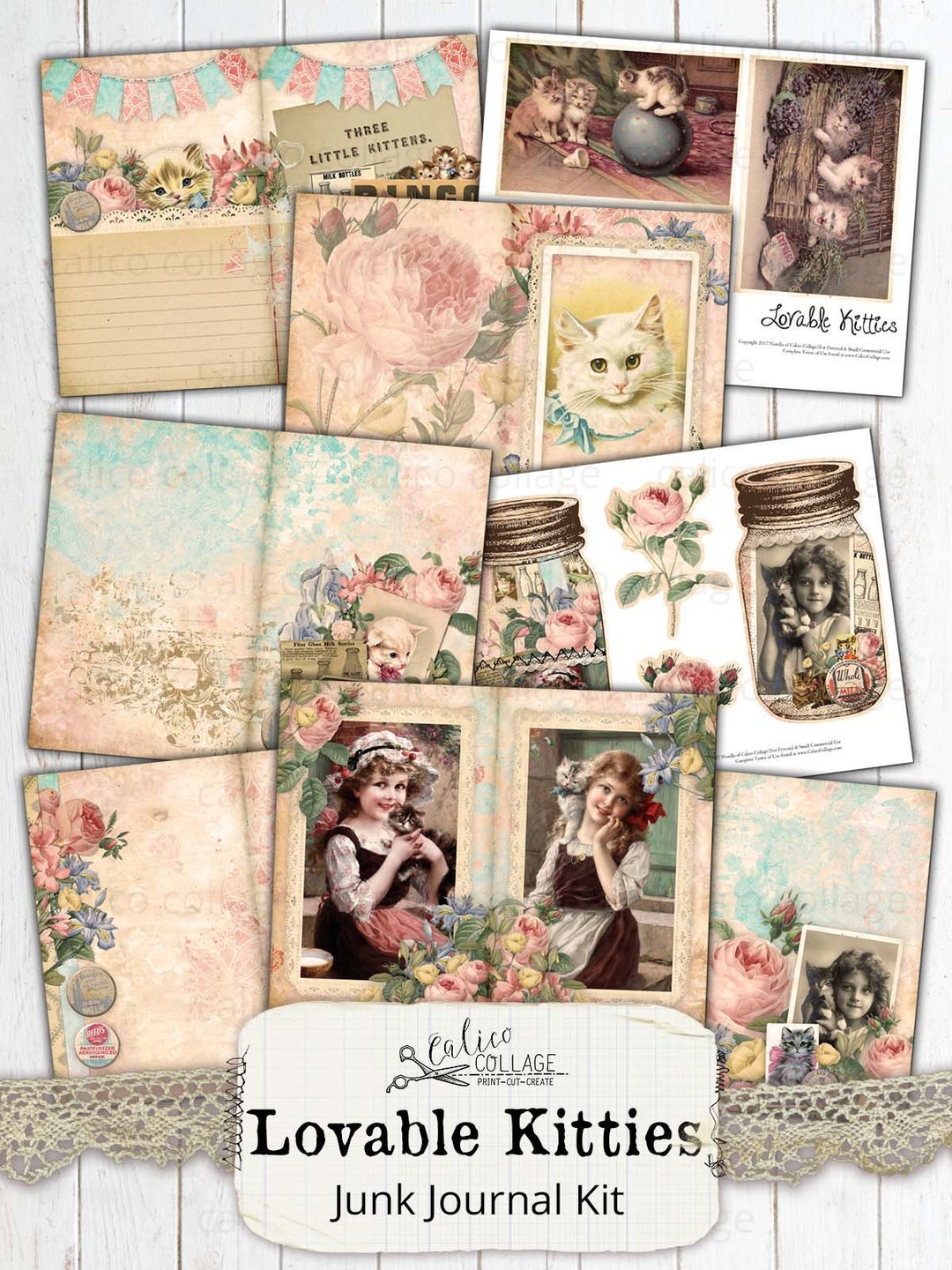 Cat Junk Journal Kit Ephemera Pack, Printable Lovable Kitties, Cat ...