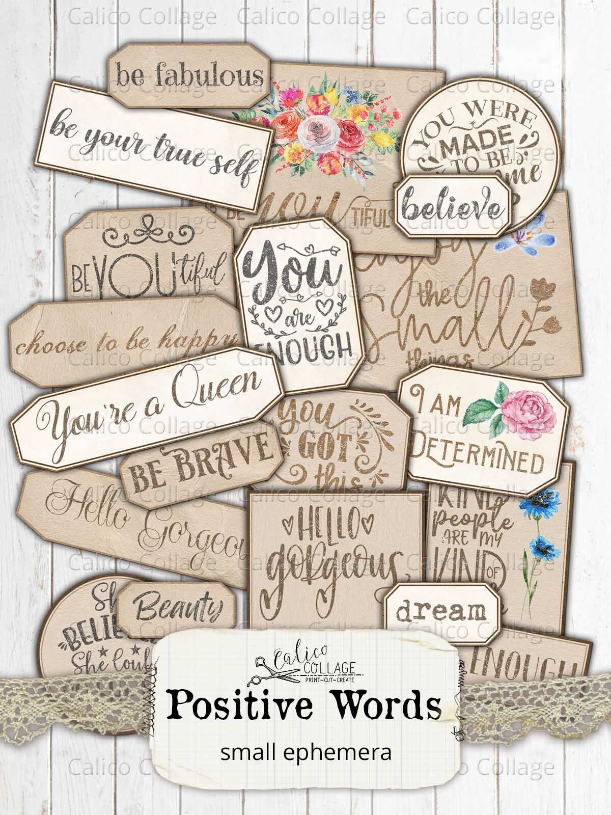 Printable Positive Sentiments Small Labels Ephemera Words - Etsy